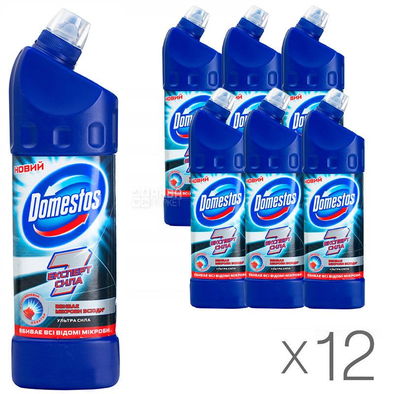 Domestos, 1 liter, pack of 12 pcs., Toilet cleaner, Expert strength, PET