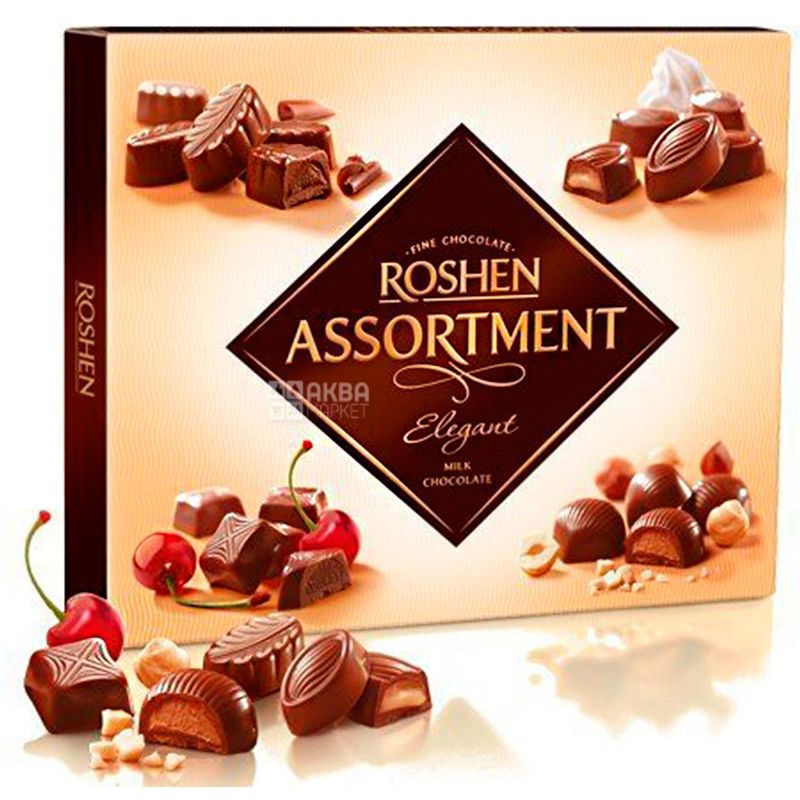 Roshen Assortment Elegant, 145 г, Цукерки асорті в молочному шоколаді ...