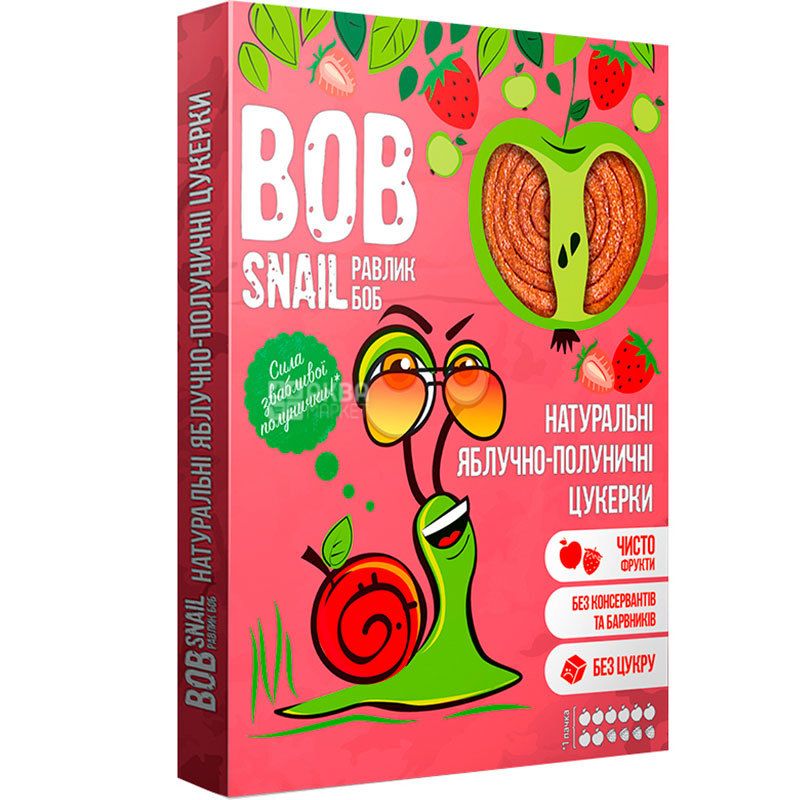 Bob Snail, 60 г, Пастила, натуральна, Яблучно-полунична, без цукру ...